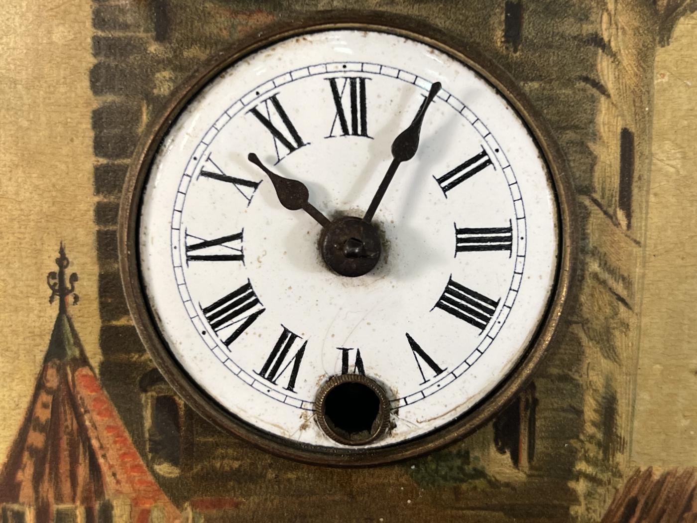 ANTIQUE PENNY OPERATED MUSICAL CLOCK SCENIC CASTLE & VILLAGE ON ...