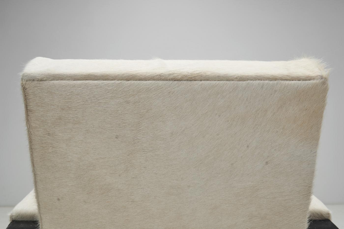 Airborne Metal Lounge Chairs Upholstered in Cow Hide, France ca 1950s