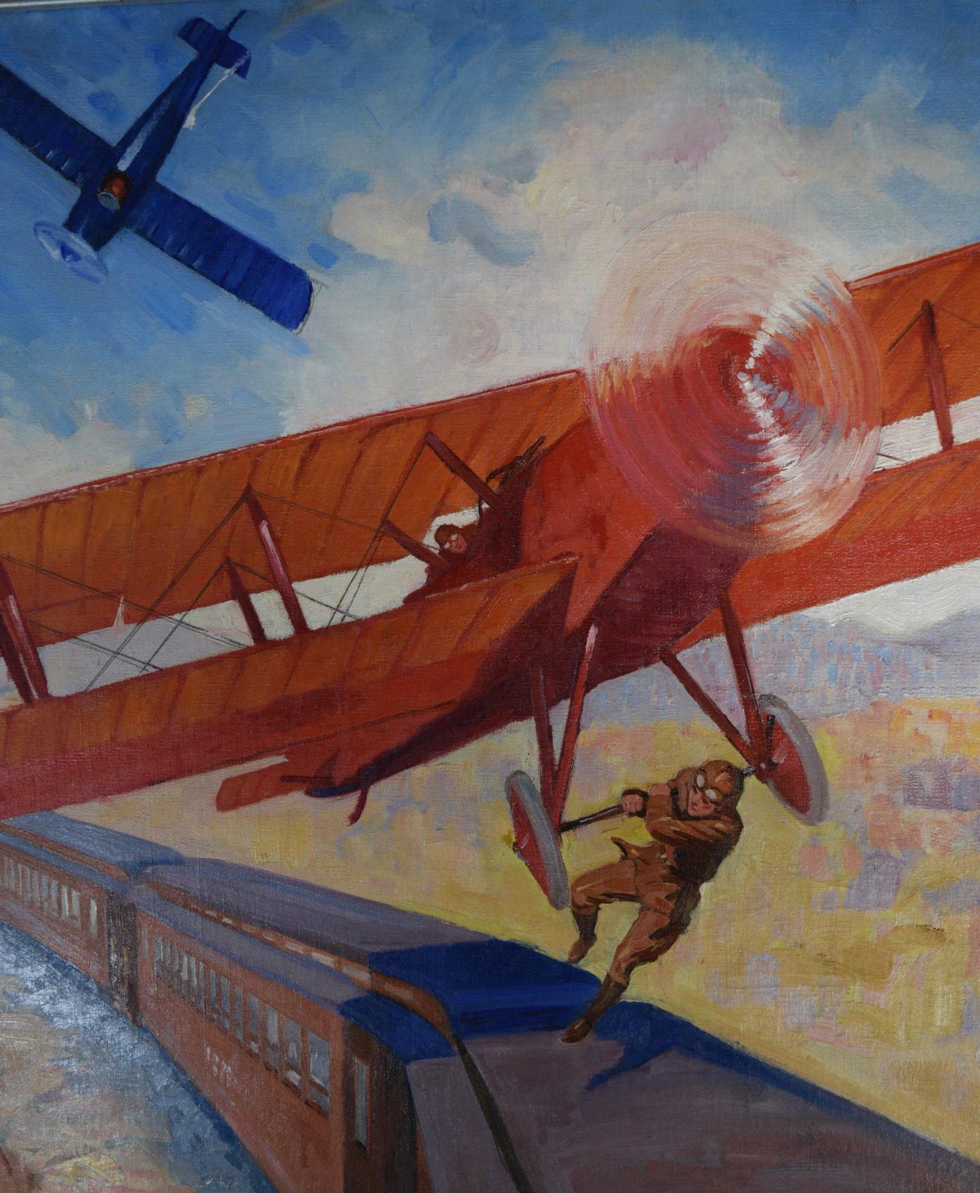 Airplane Action Comic Book Cover Painting