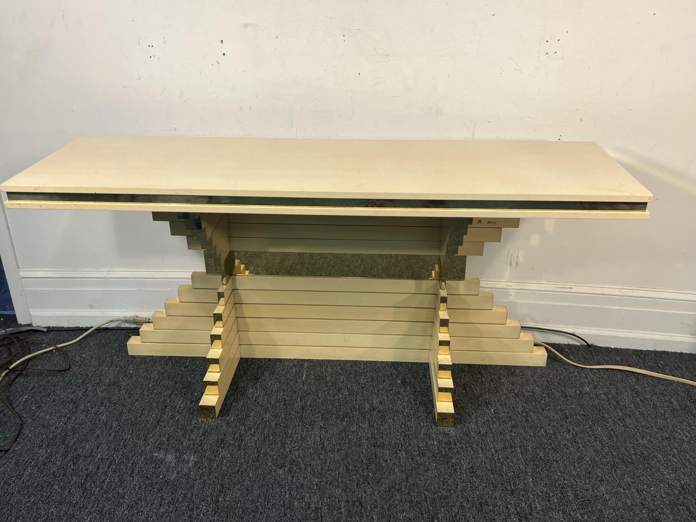 Alain Delon - MODERNIST MIXED METALS MIRROR & CONSOLE BY ALAIN DELON ...