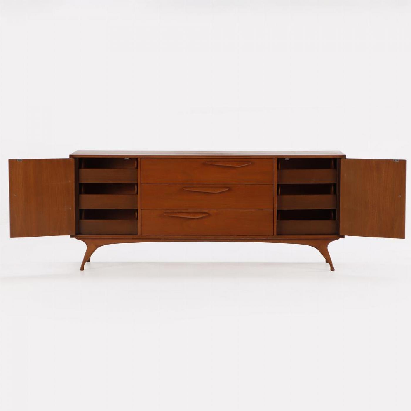 Albert Parvin - An Albert Parvin style walnut mid century modern nine ...