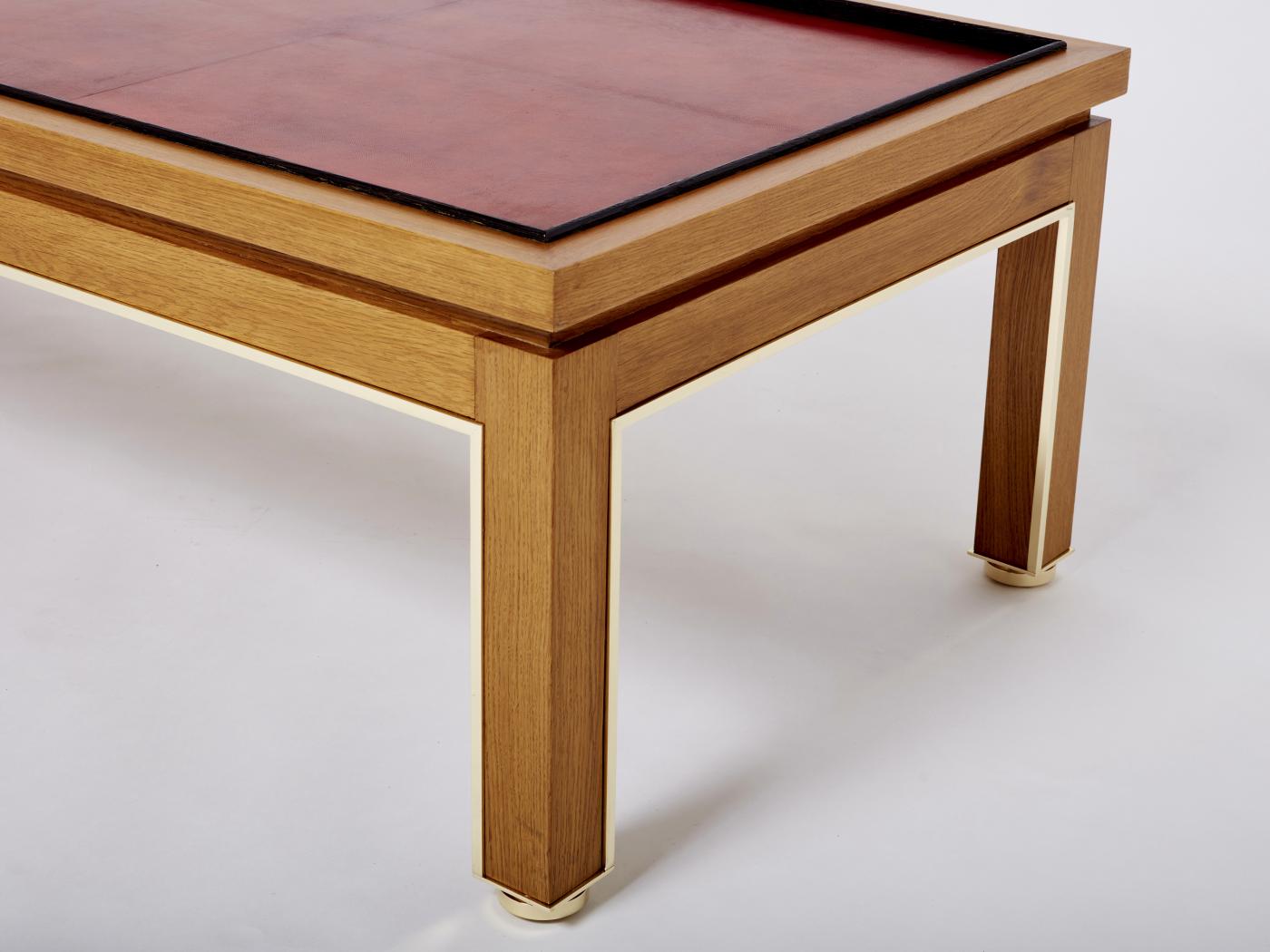 Alberto Pinto - Dupré-Lafon style oak brass leather coffee table ...