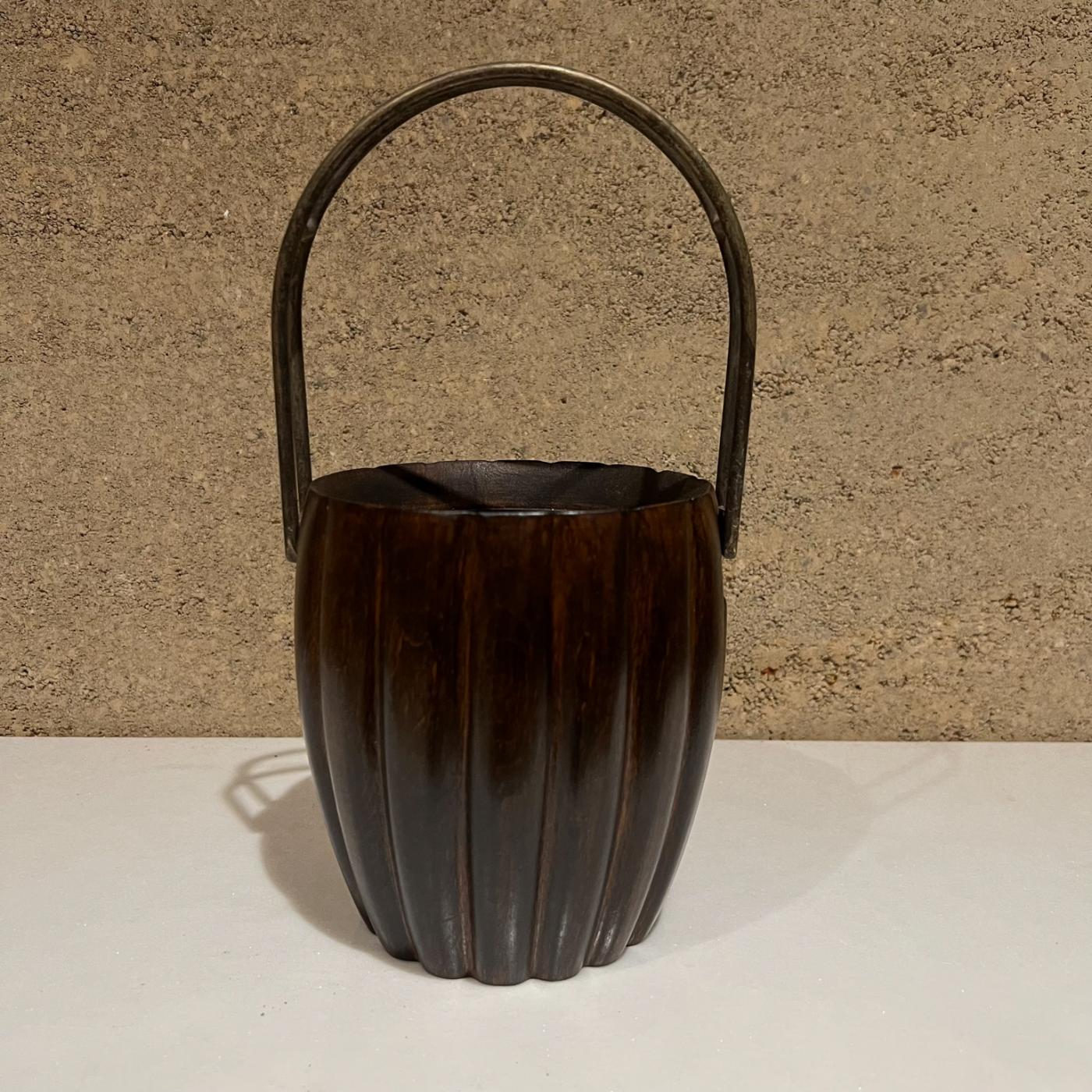 Aldo Tura - 1950s Aldo Tura Macabo Cusano Wood BASKET Brass Handle Milano ITALY