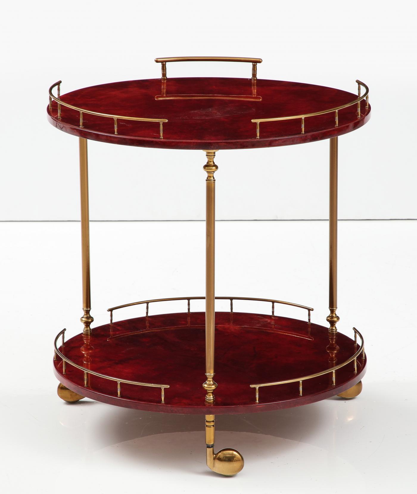 Aldo Tura - Aldo Tura Ruby Red Goatskin Bar Cart