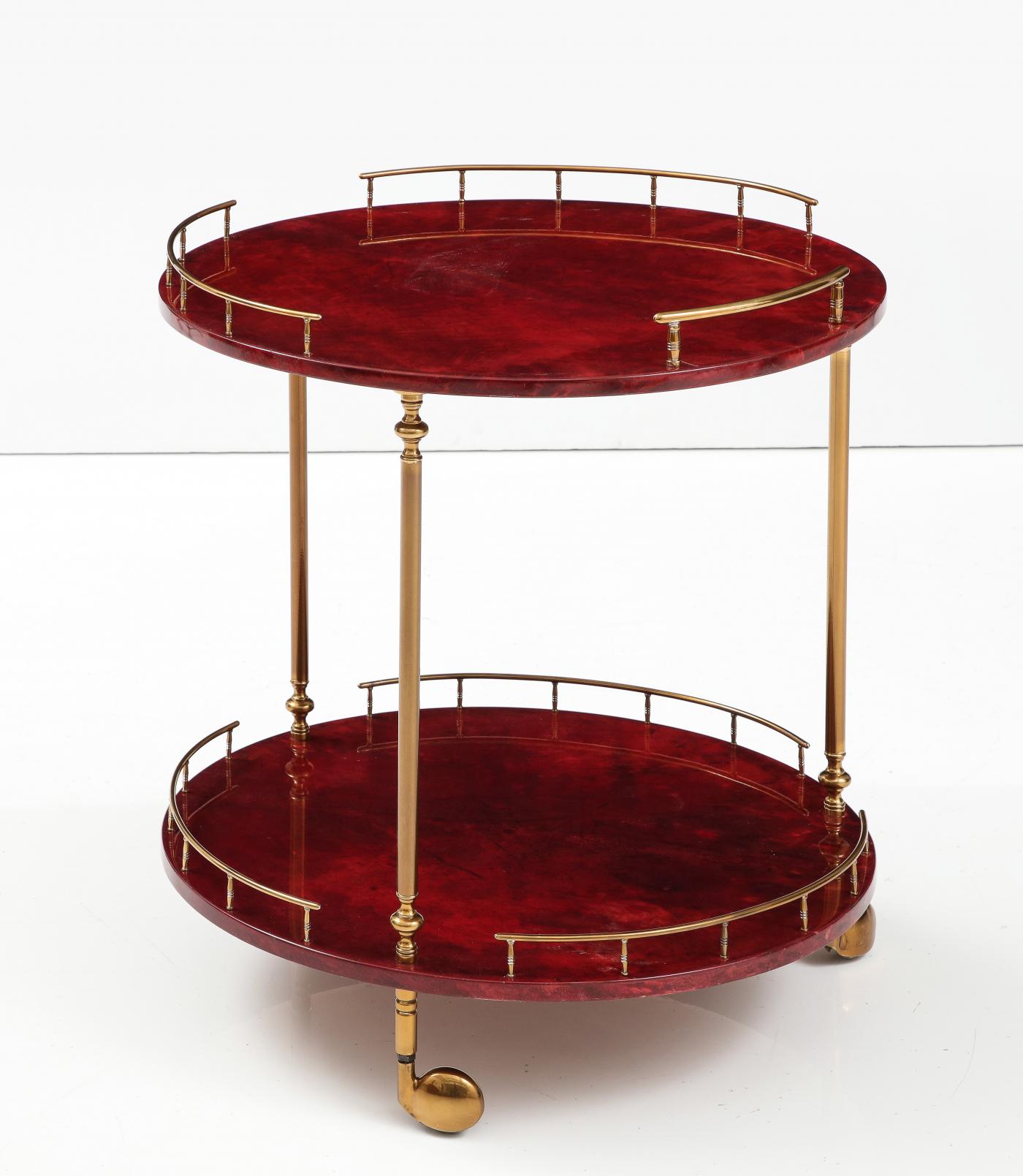 Aldo Tura - Aldo Tura Ruby Red Goatskin Bar Cart