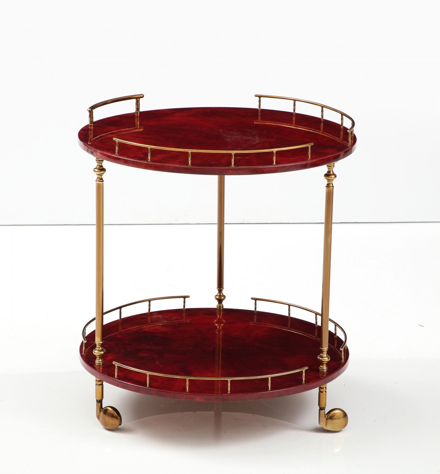 Aldo Tura - Aldo Tura Ruby Red Goatskin Bar Cart