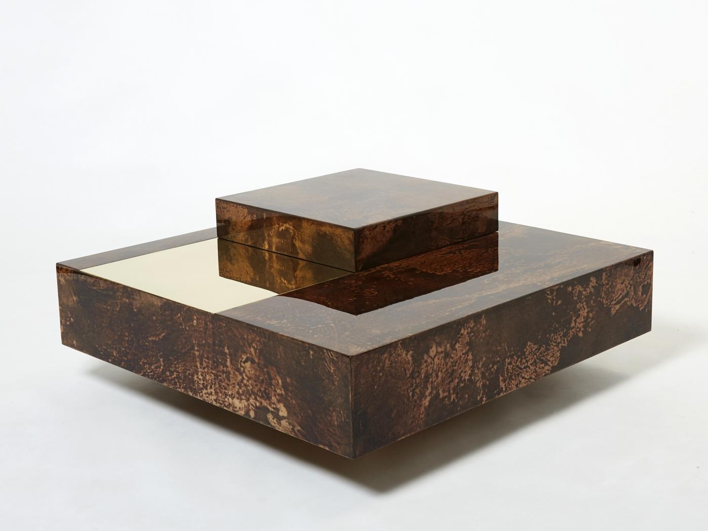 Aldo Tura - Aldo Tura goatskin parchment brass bar coffee table 1960
