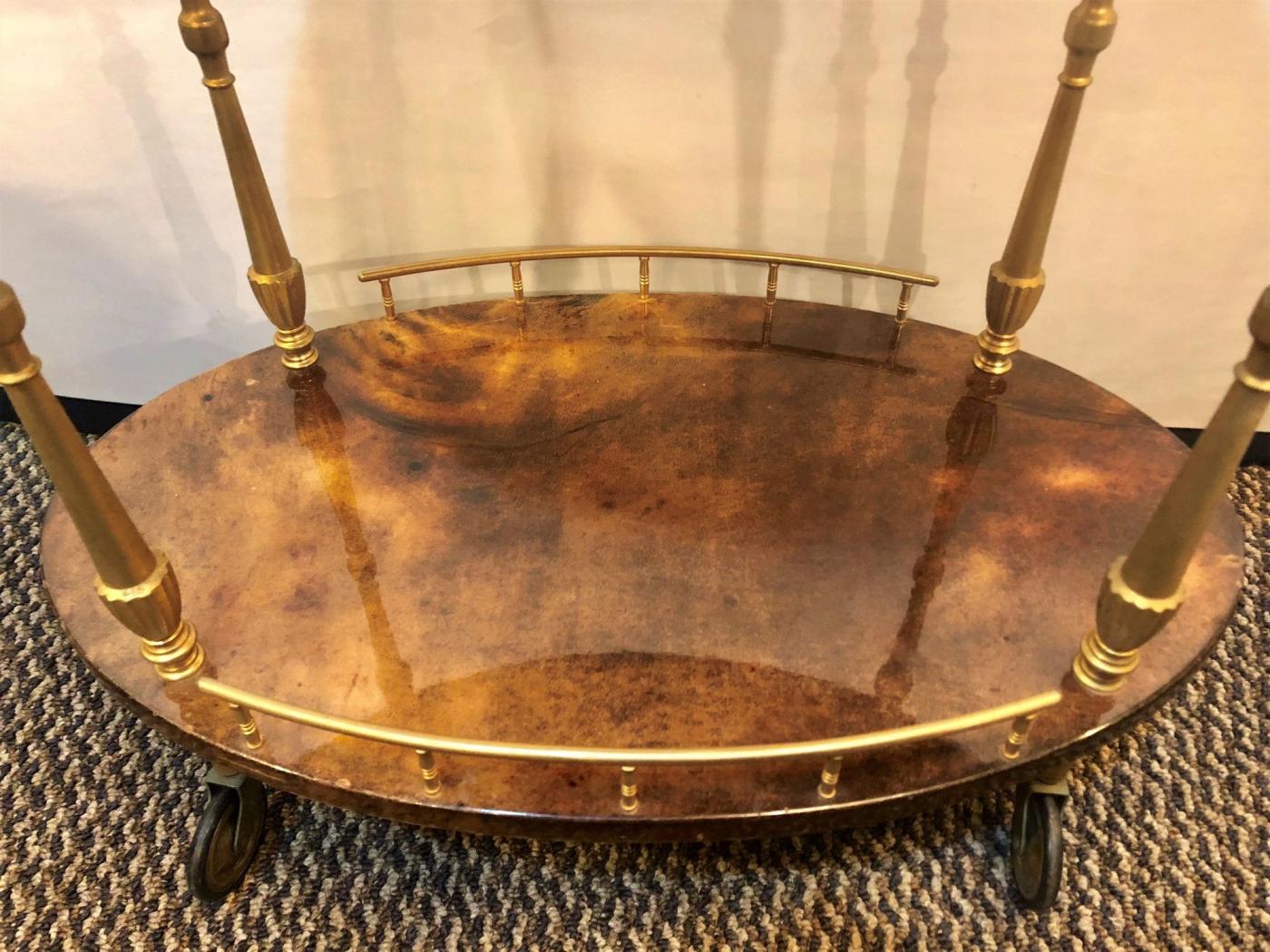 Aldo Tura - Mid-Century Modern Aldo Tura Diminutive Goat Skin Trolly, Italian Serving Wagon