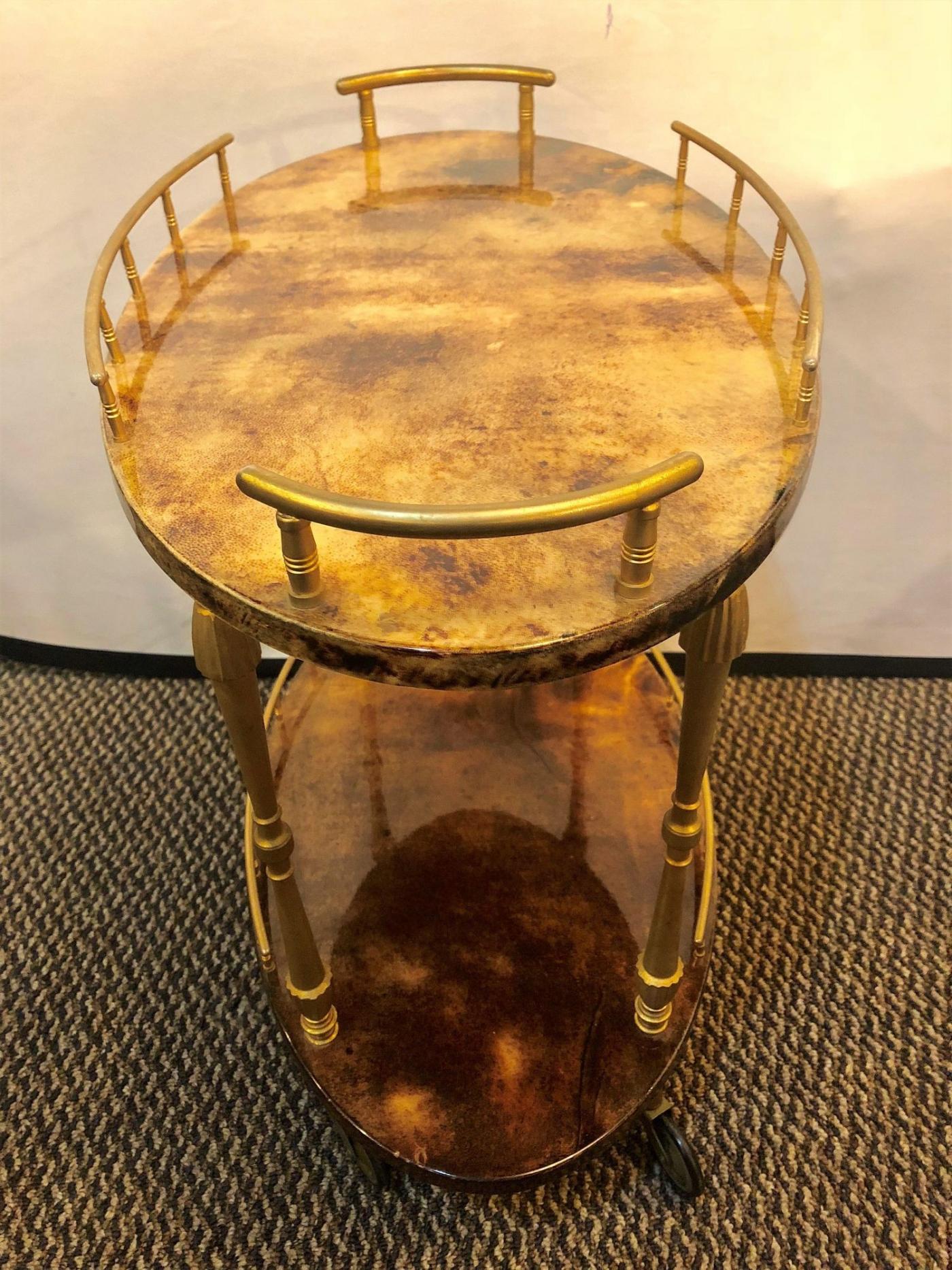 Aldo Tura - Mid-Century Modern Aldo Tura Diminutive Goat Skin Trolly, Italian Serving Wagon