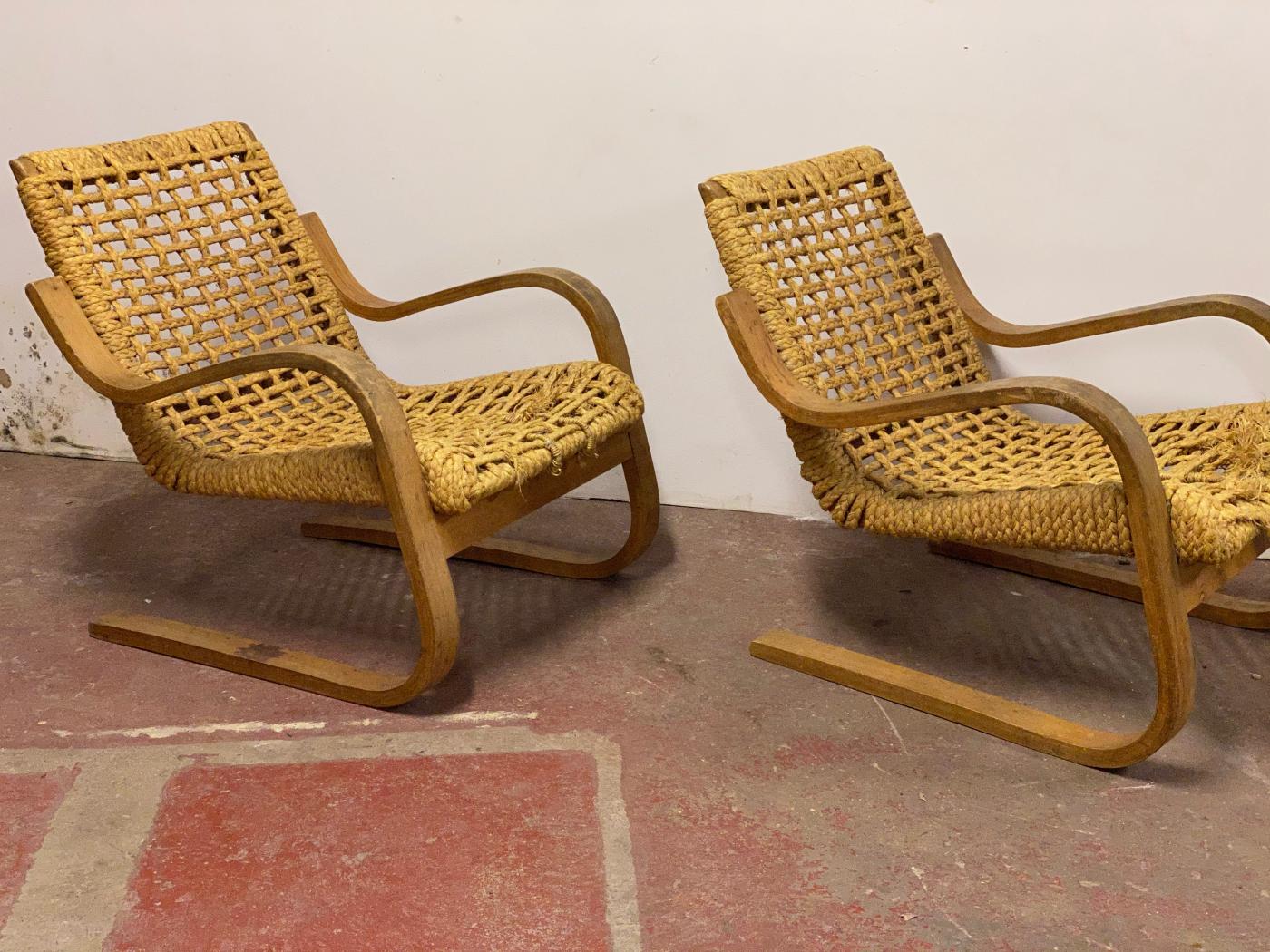 Alvar Aalto - Alvar Alto for Artclair rarest pair of curved wood rope ...