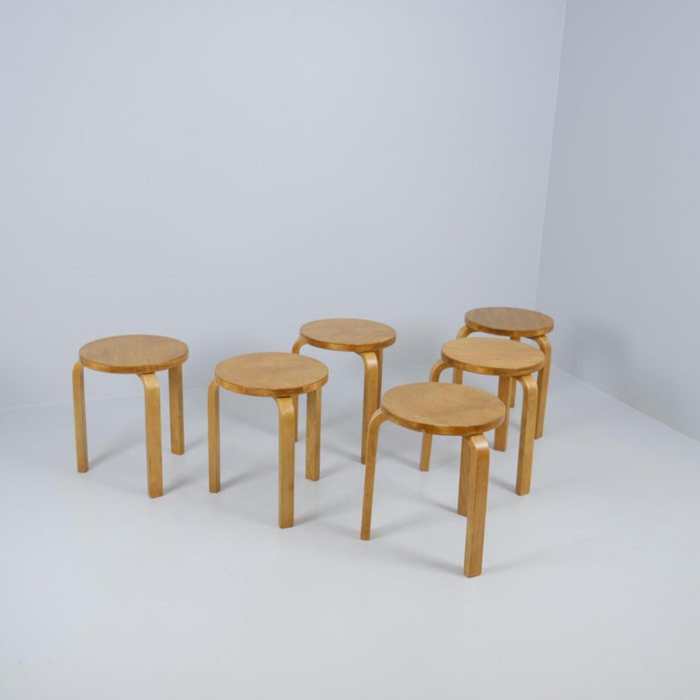 Alvar Aalto - Set of 6 Alvar Aalto 3 Legged Stackable Stools Model 60 ...