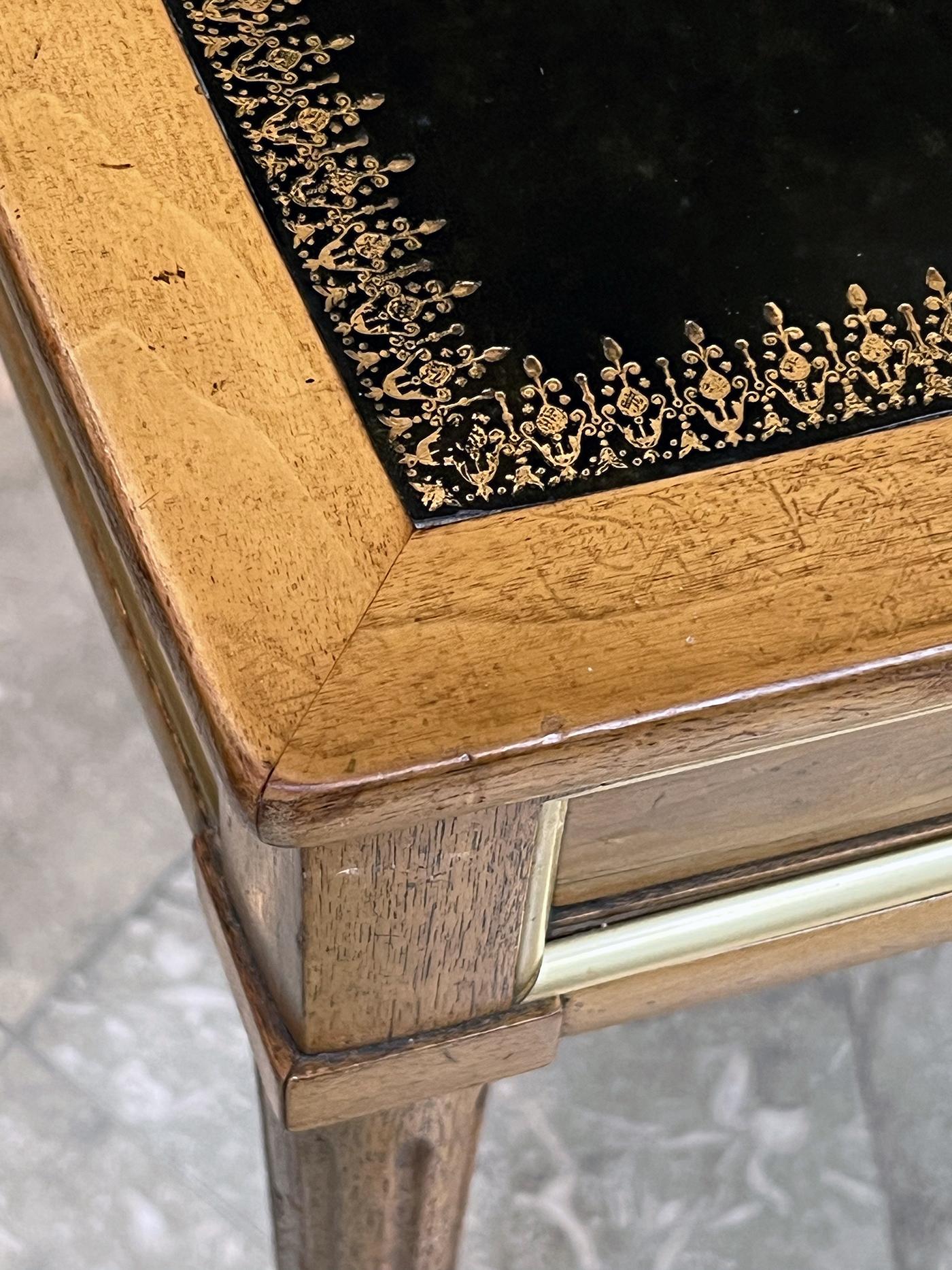 American Neoclassical Style Fruitwood Square Game Table with Leather Top