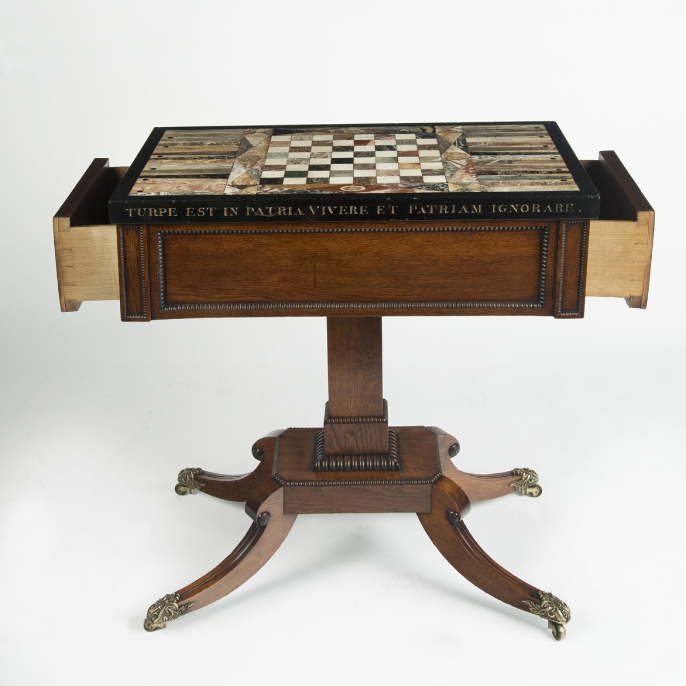 An unusual George IV specimen marble backgammon table attributed to Gillows