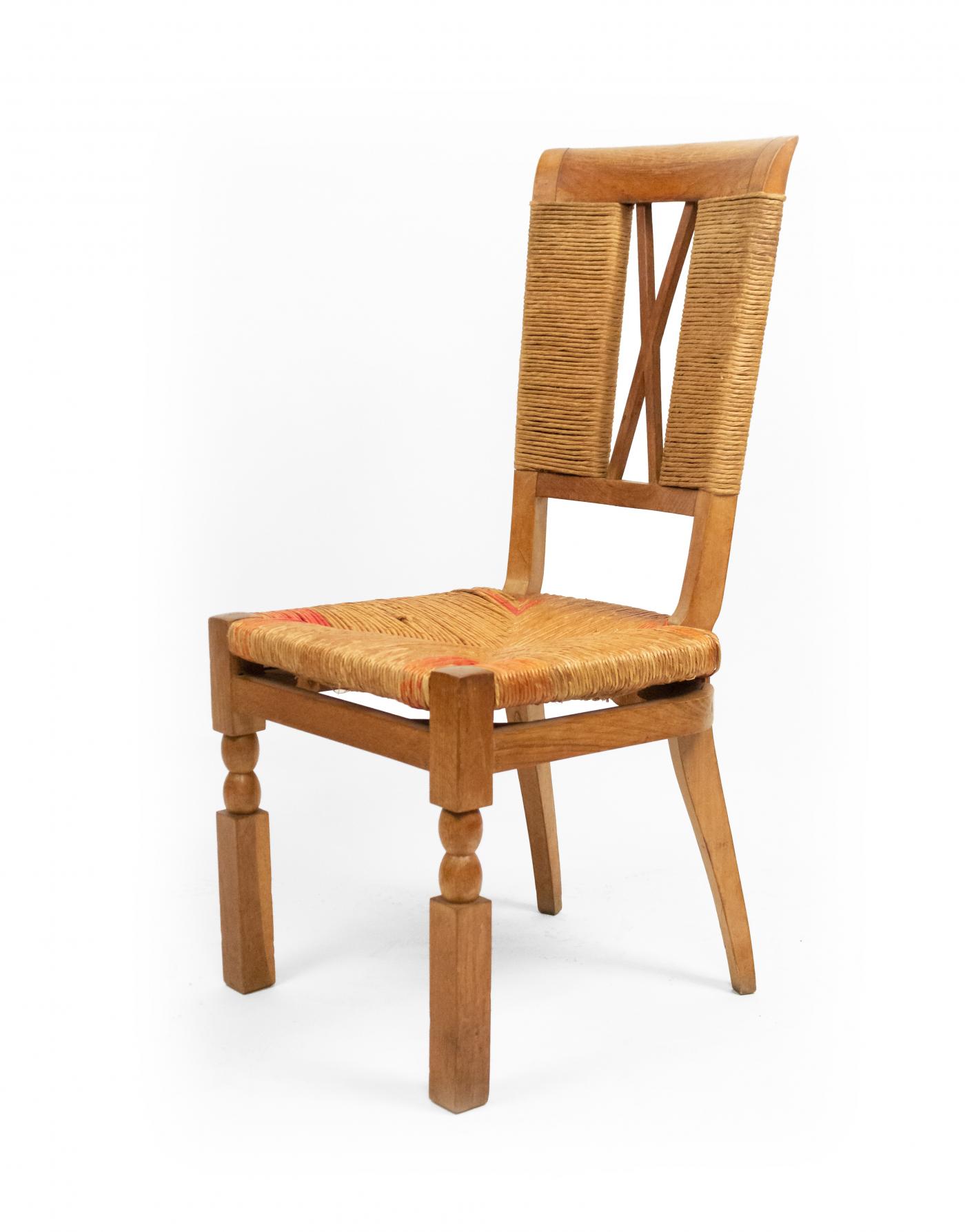 André Arbus - Set of Six French Mid-Century Woven Back Chairs