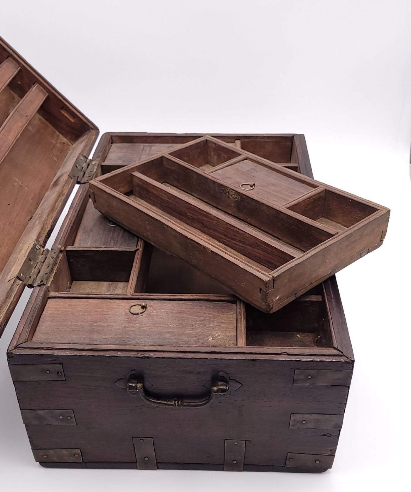 Anglo-Indian Campaign Box with Brass Strapping, circa 1870