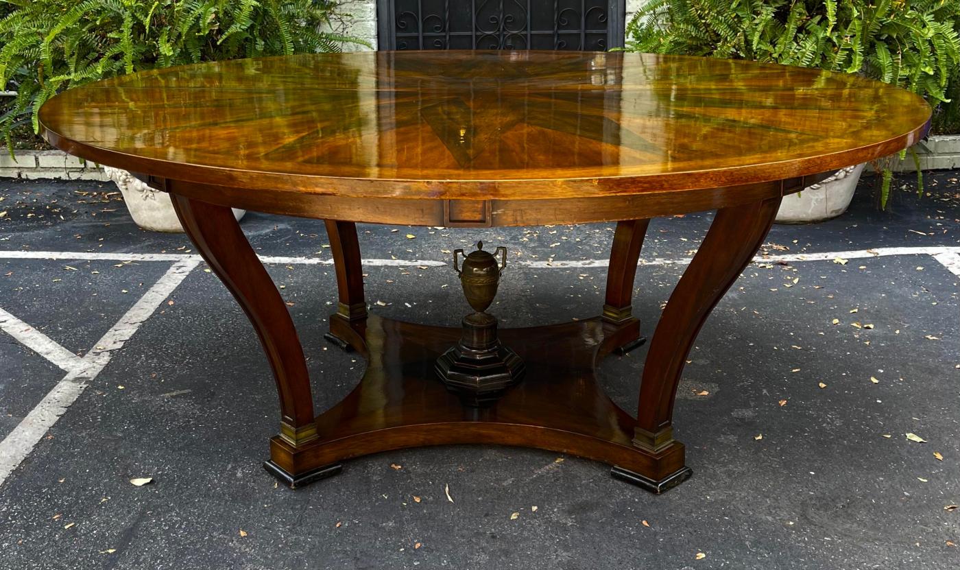 Antique 10’ Regency Mahogany Inlaid Dining Table W Two Leaves