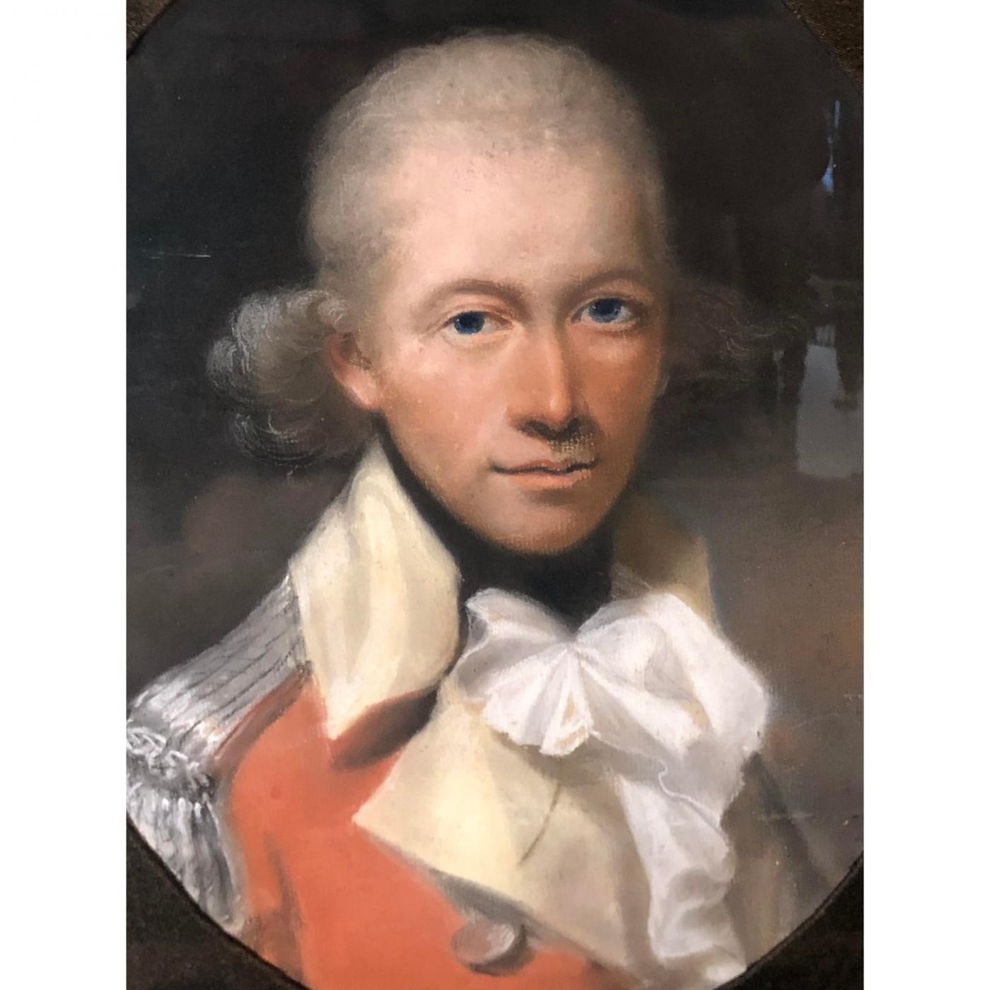 Antique 18th C Pastel Portrait Painting of British Military Officer