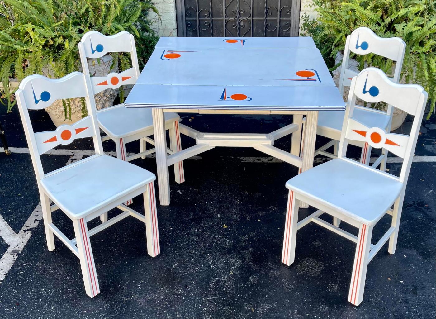 Antique 1939 World's Fair Enamel Top Kitchen Dining Table & Chairs Set