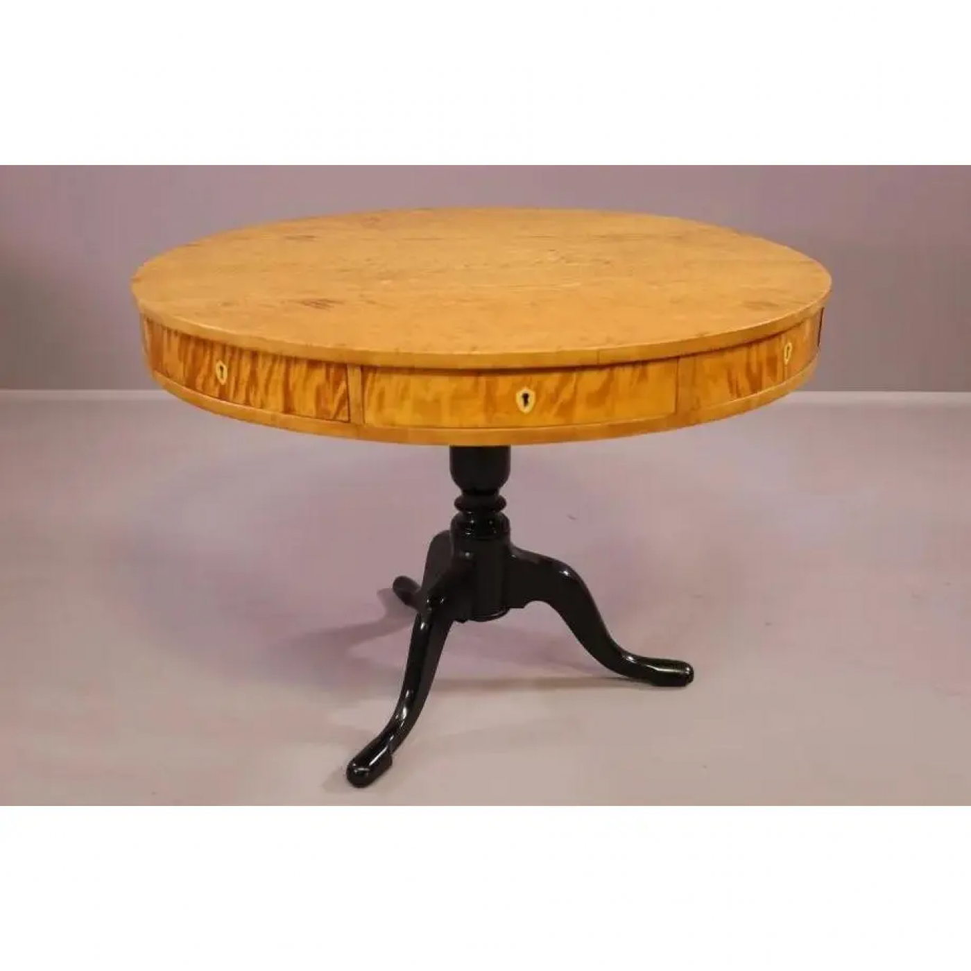 Antique 19th C Biedermeier Game Table W Ebonized Pedestal Legs