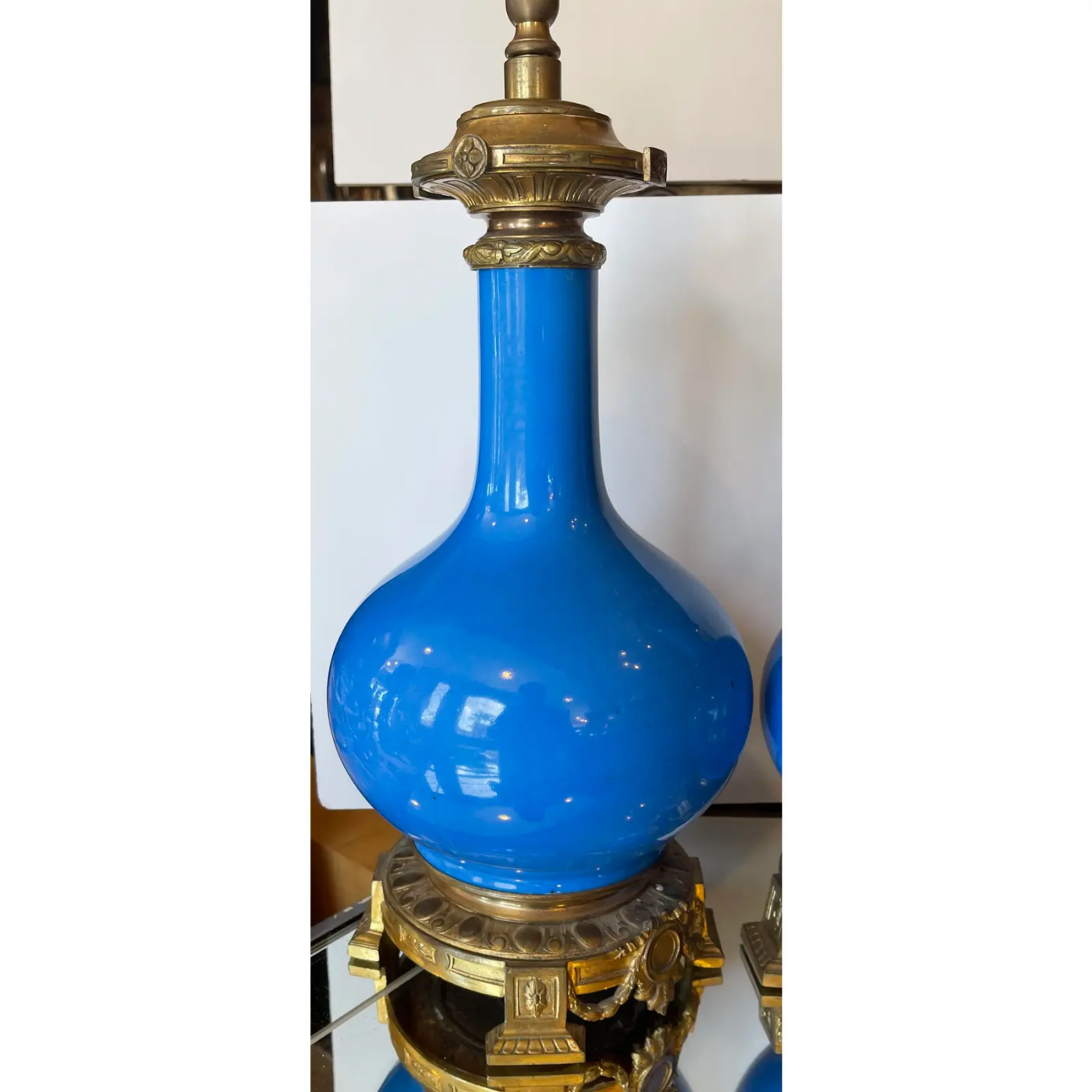 Antique 19th C Theodore Deck Style Turquoise Blue Pottery & Gilt