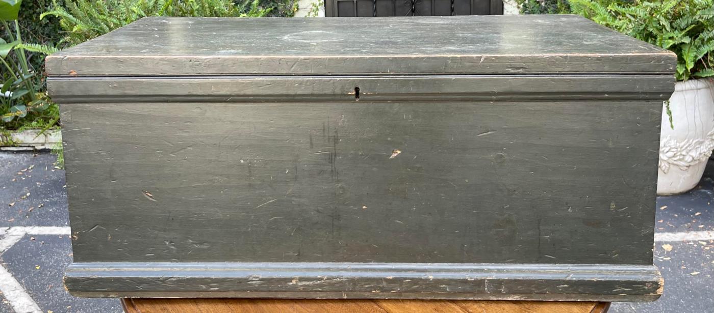 Antique American Folk Art Nautical Trunk W Ship Painting