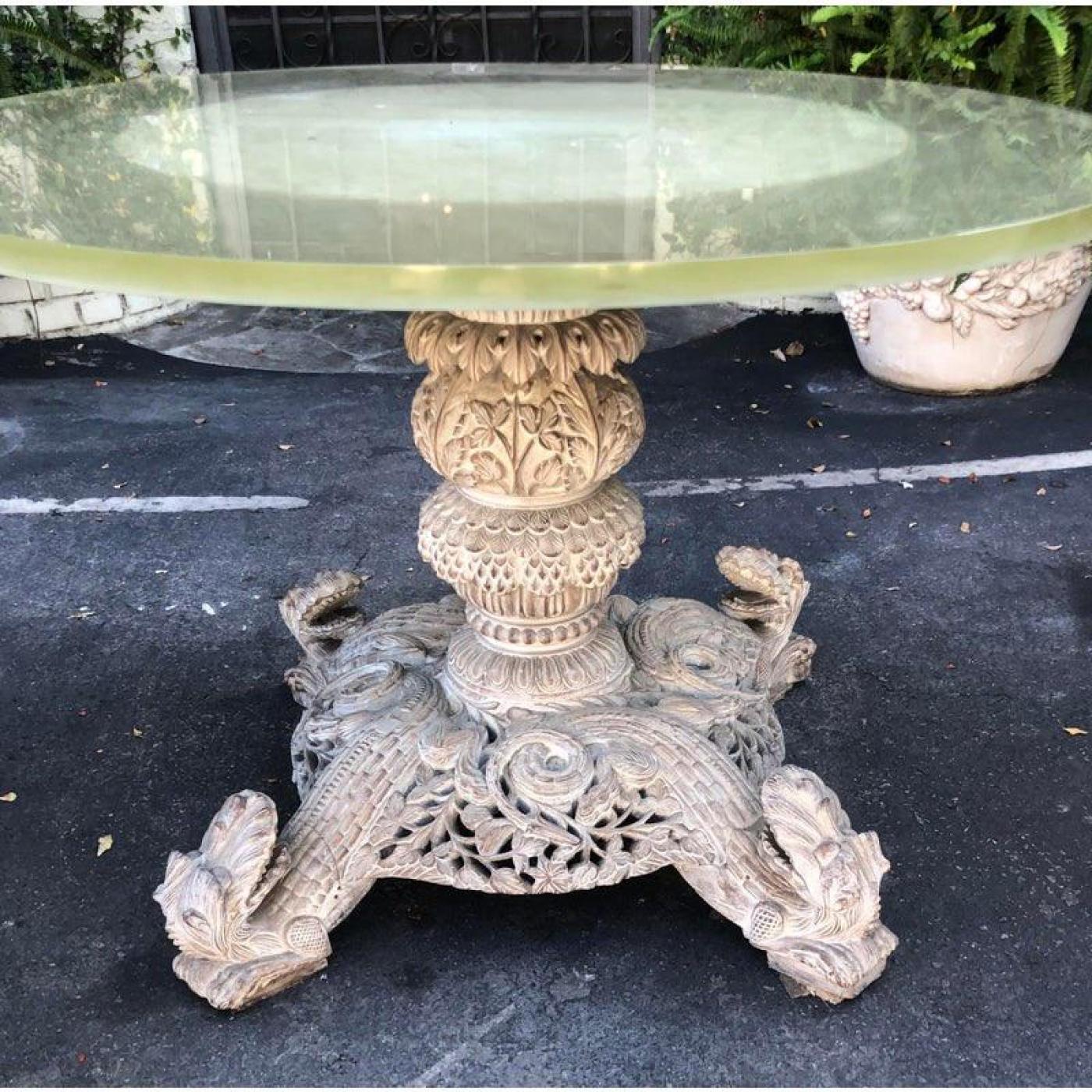 Antique Carved Balinese Carved Serpent Pedestal Dining Table