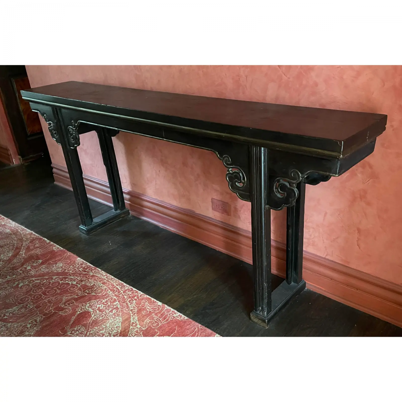 Antique Chinese Ming Style Black Lacquer Altar Console Table