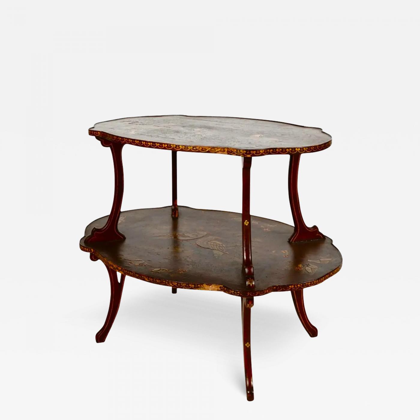 Antique Chinoiserie Two Tier Tea Table