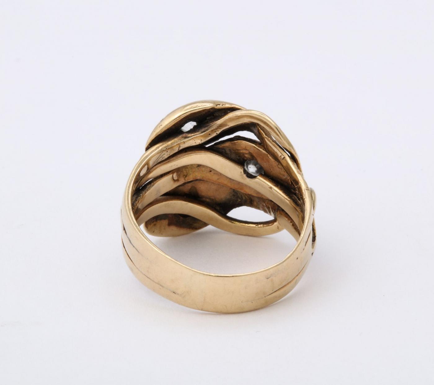 Antique Diamond and Gold Three Headed Snake Ring