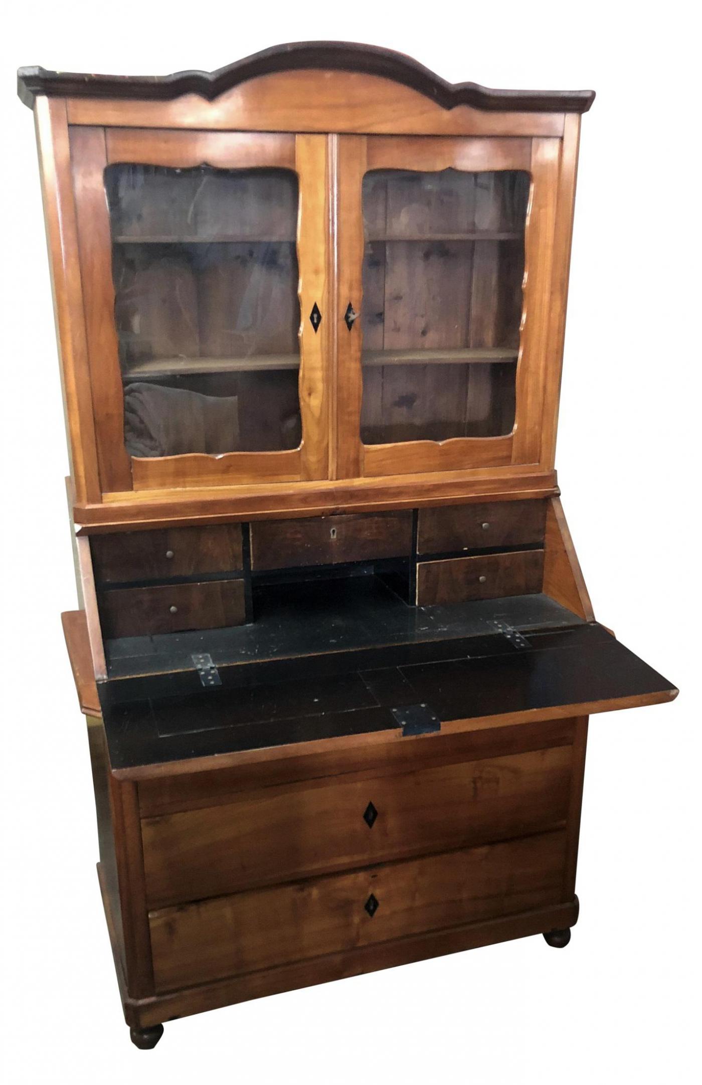 Antique Early 19c Biedermeier Austrian Country Secretary Bookcase Desk