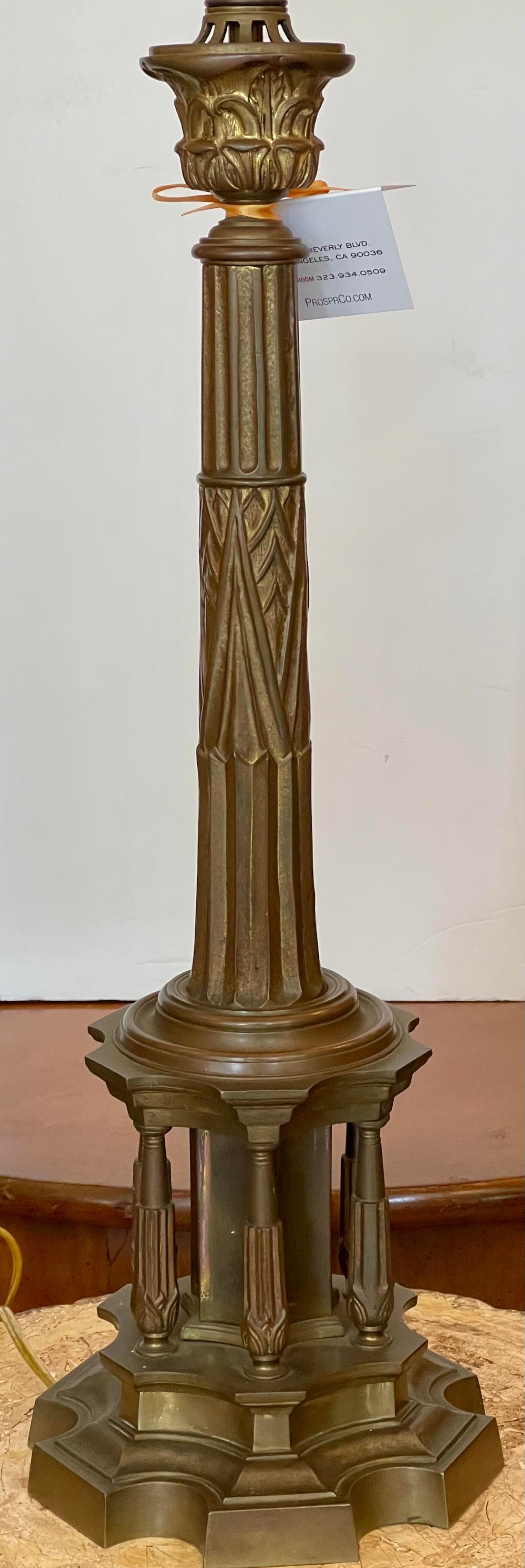 Antique Early 19th C Regency Period Bronze Column Table Lamp