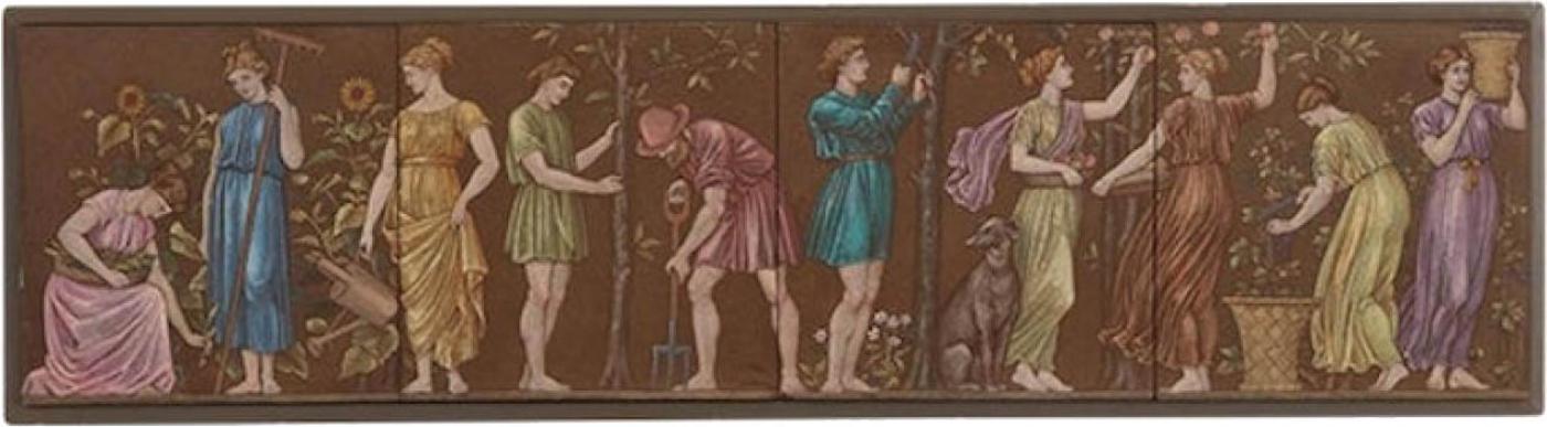 Antique Early 20th C Scenic Neoclassical Pottery Frieze - Garden Harvest