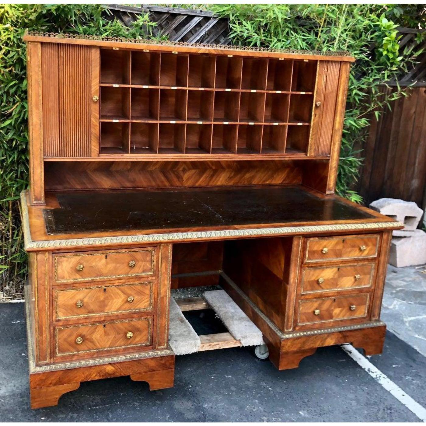 Antique English Hotel Writing Desk W Tambour Doors
