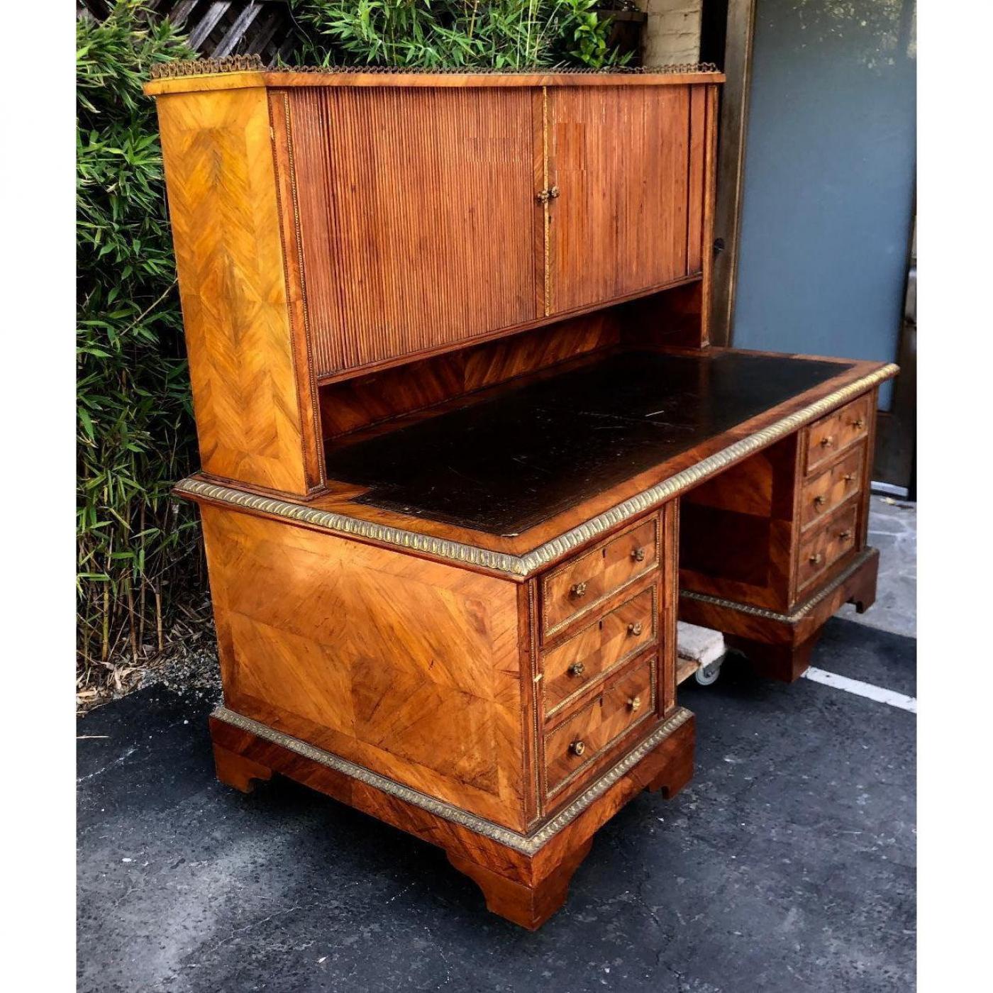 Antique English Hotel Writing Desk W Tambour Doors