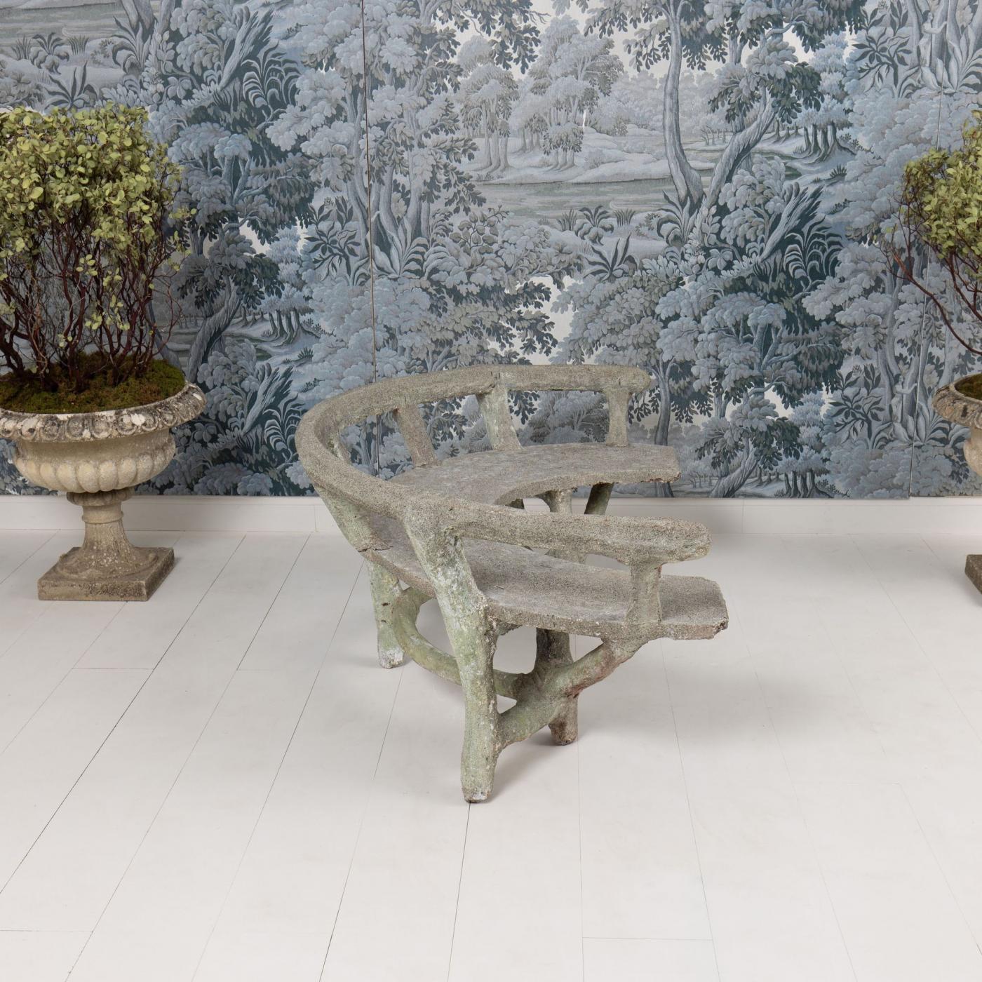 Antique French Concrete Demi Lune Garden Bench