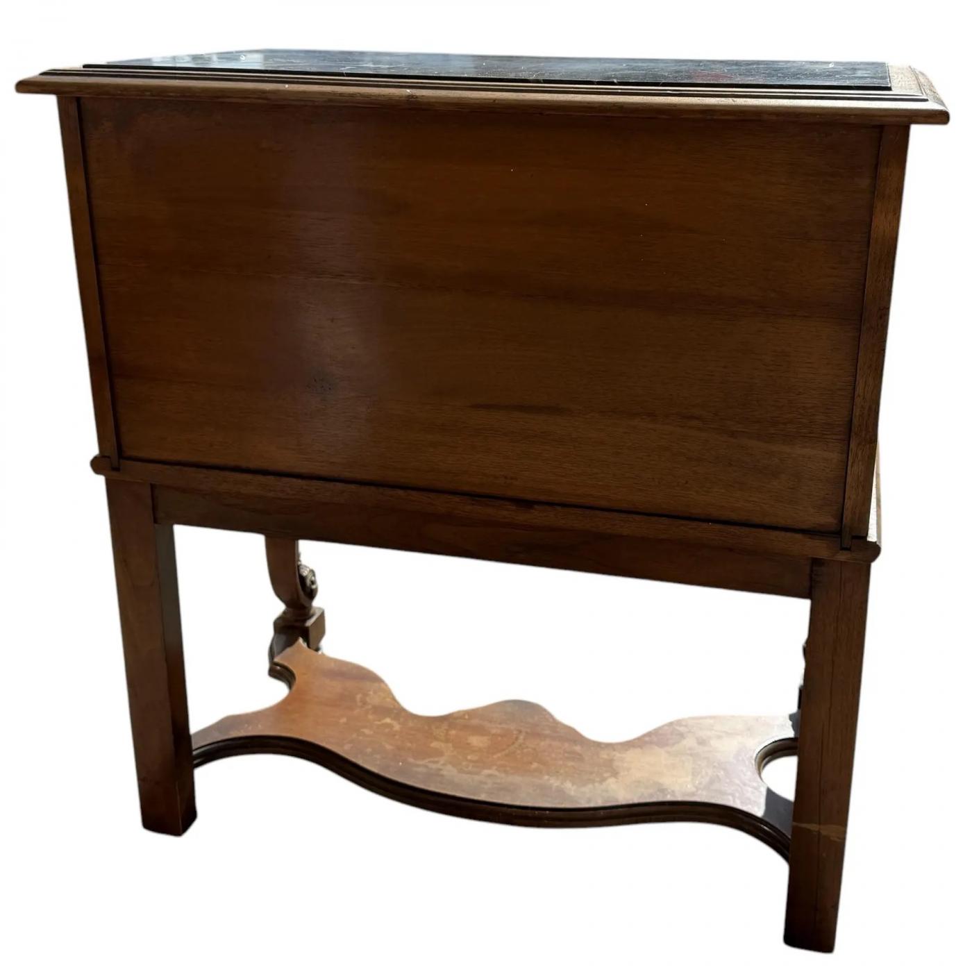 Antique Humidor Cabinet Table With Marble Top & Copper Lining