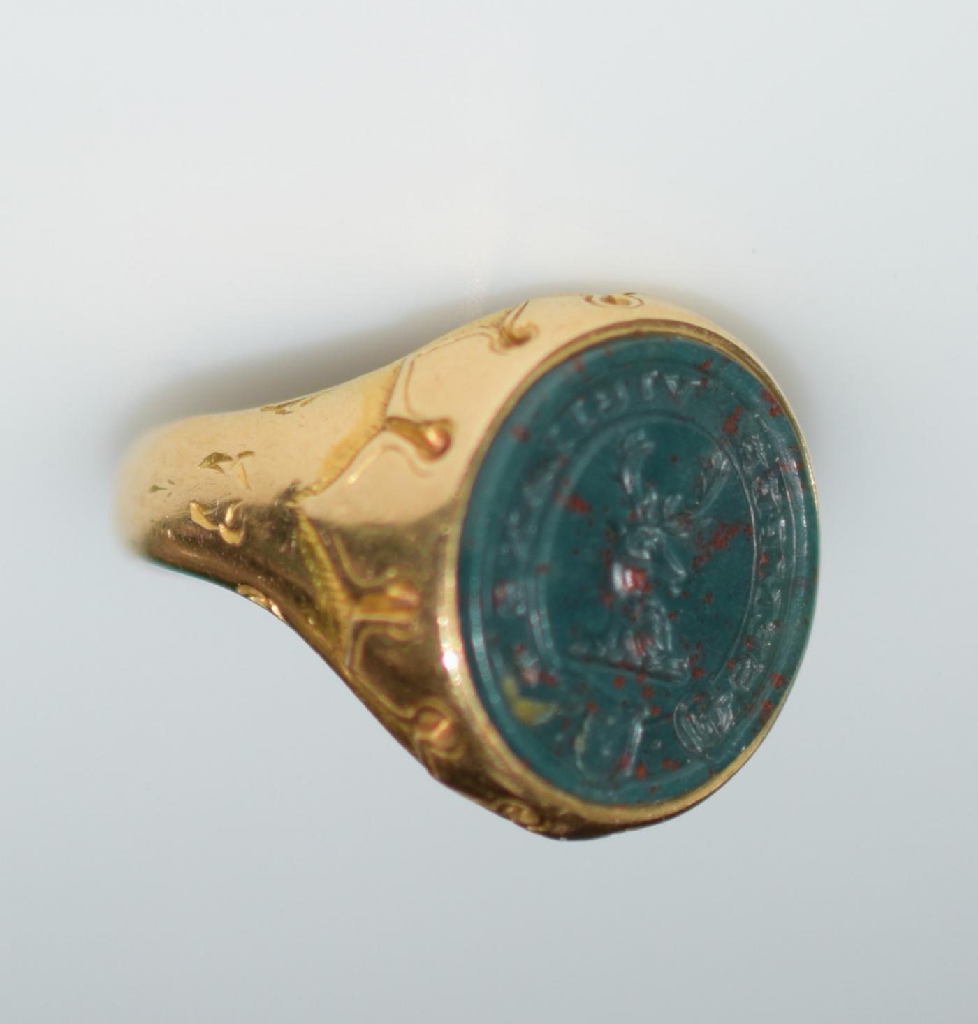 Antique Intaglio Signet Ring Blood Stone and Gold