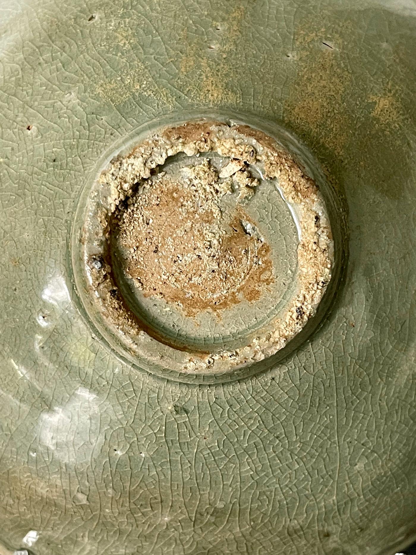 Antique Korean Ceramic Bowl with Incised Design