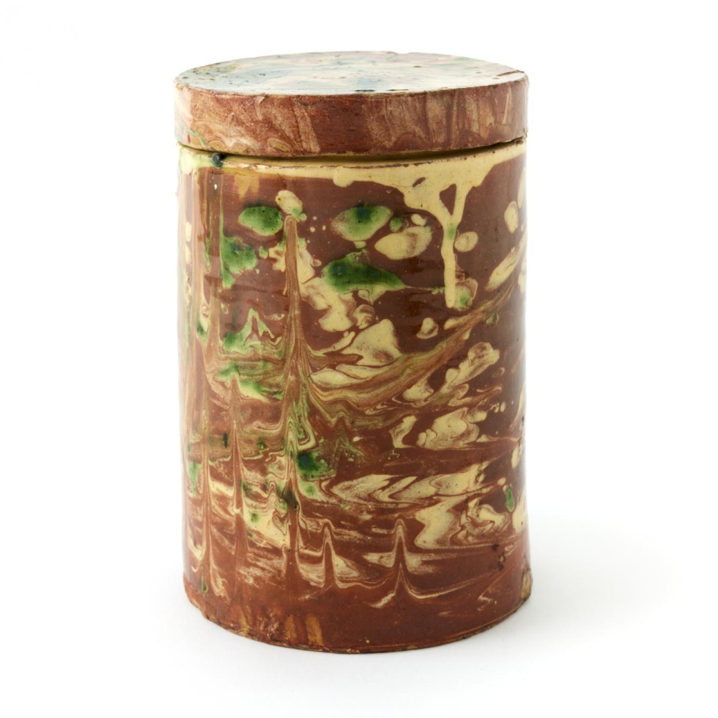 Antique Marbleized Terracotta Canister with Lid from Puglia, Italy 1