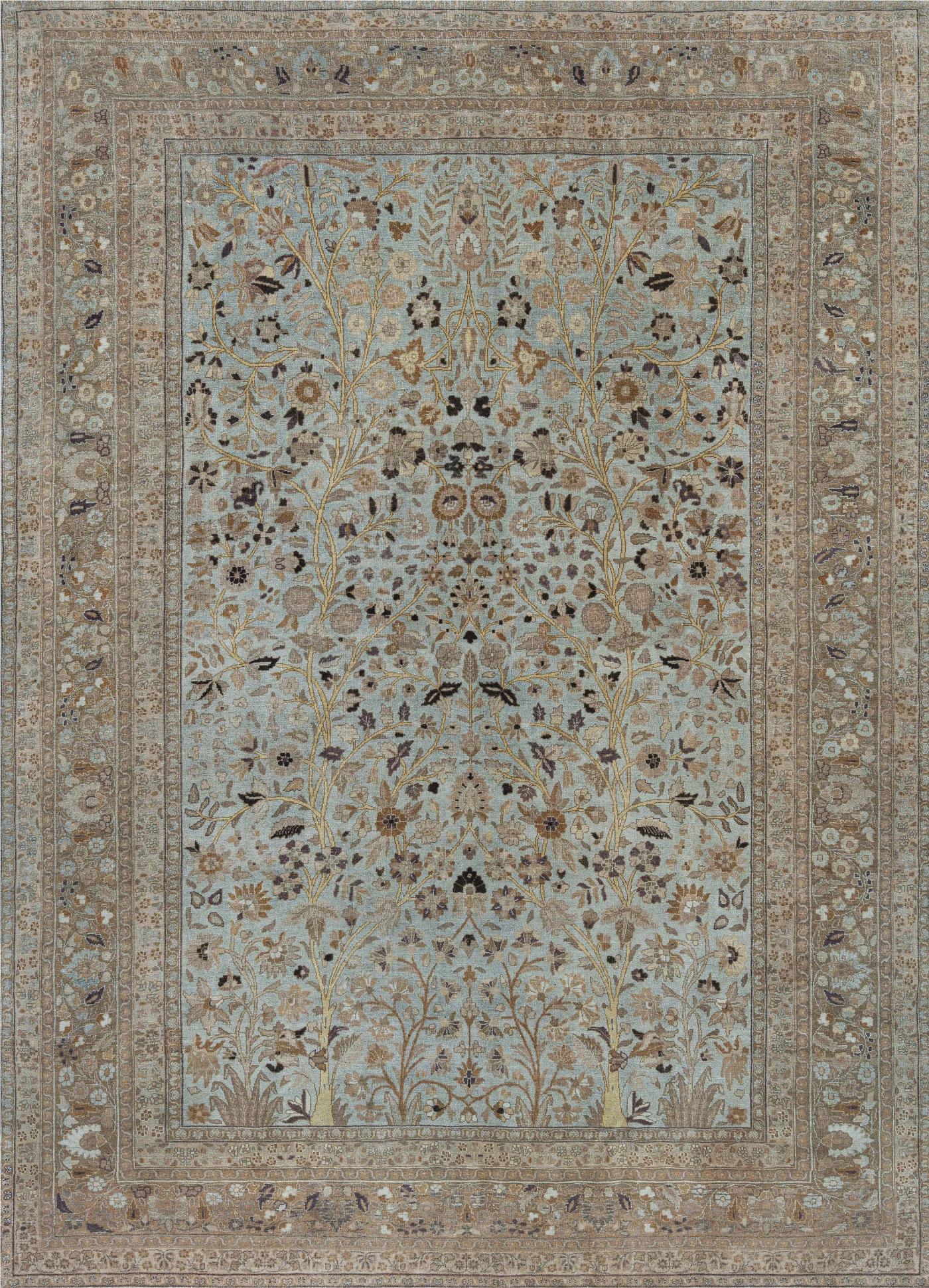Antique Persian Tabriz Rug in Blue, Brown, Gold