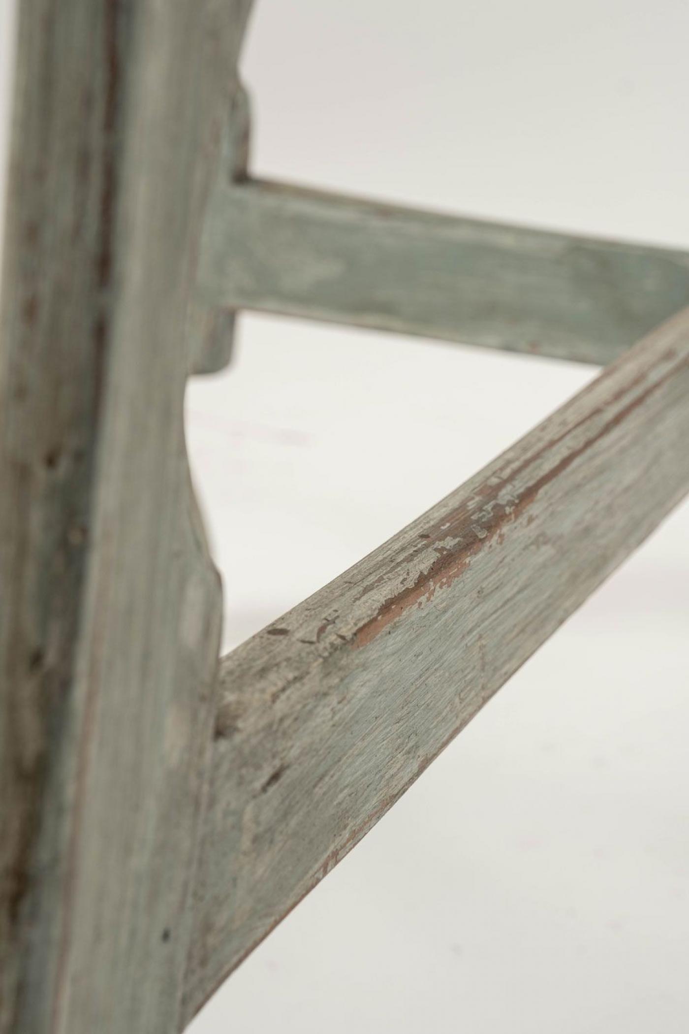 Antique Pine Cricket Table on Blue-Green Painted Silhouette Base