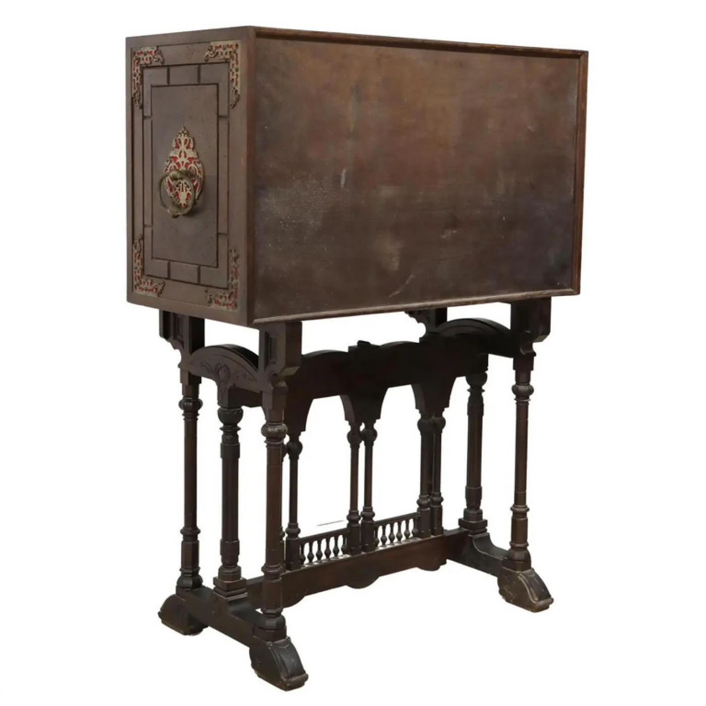 Antique Spanish Renaissance Revival Vargueno Secretary Desk on Stand