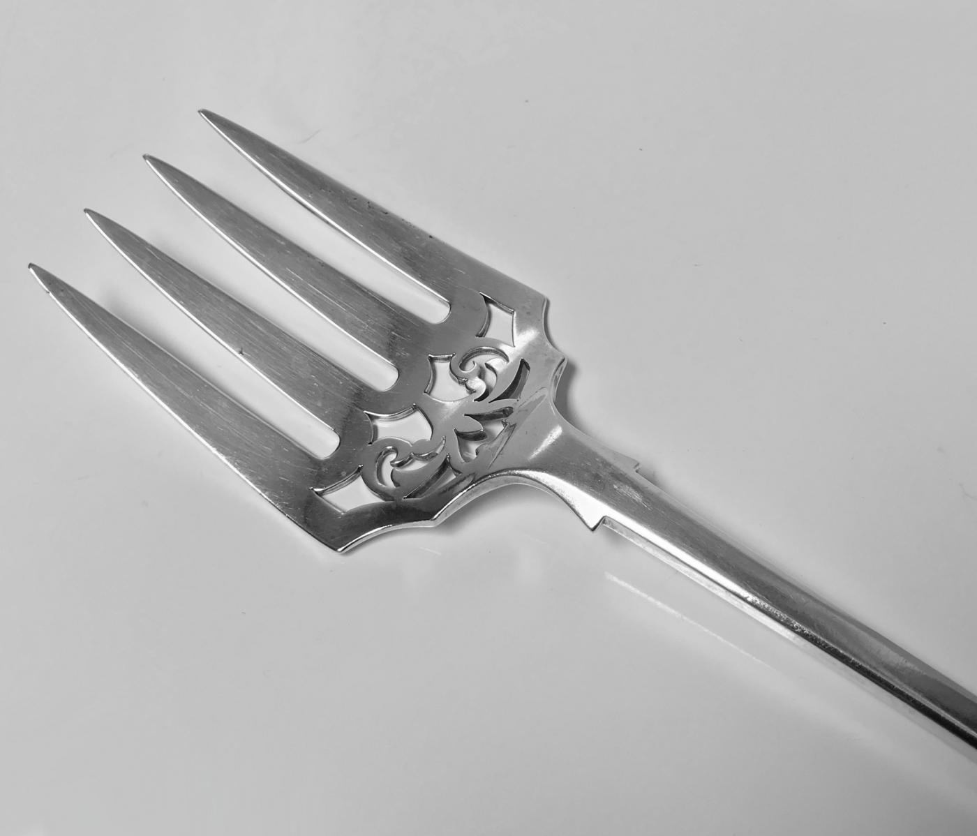 Antique Victorian Silver Fiddle Serving Meat Fork, London 1850 George Adams