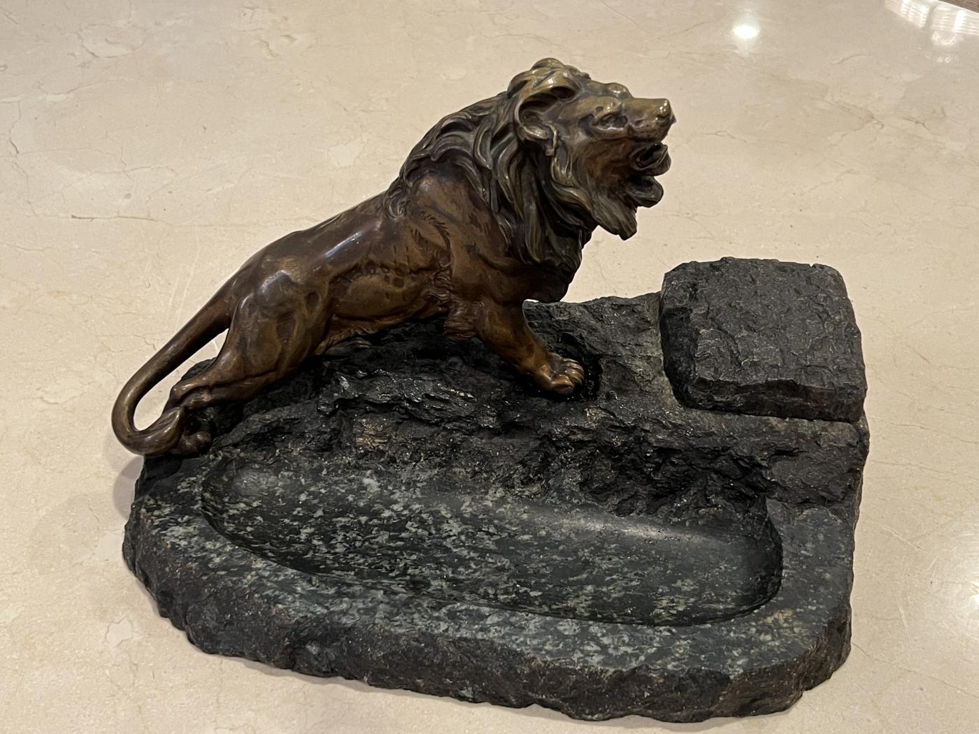 Antoine-Louis Barye - ANTIQUE BRONZE LION ON MARBLE INKWELL BY ANTOINE ...