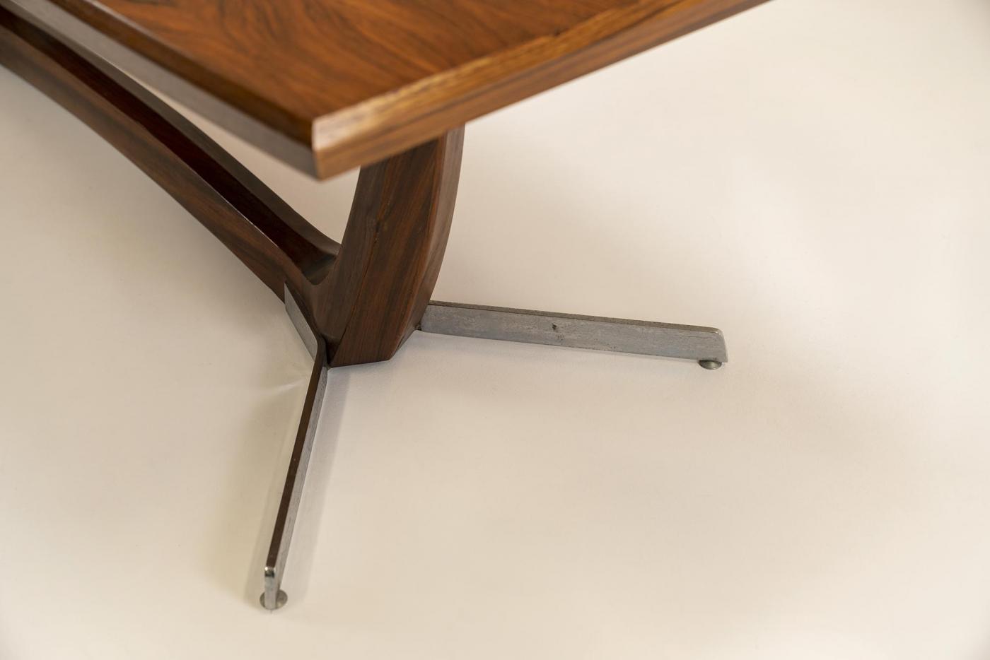 Architectural Large Coffee Table in Rosewood Veneer and Metal, 1960s