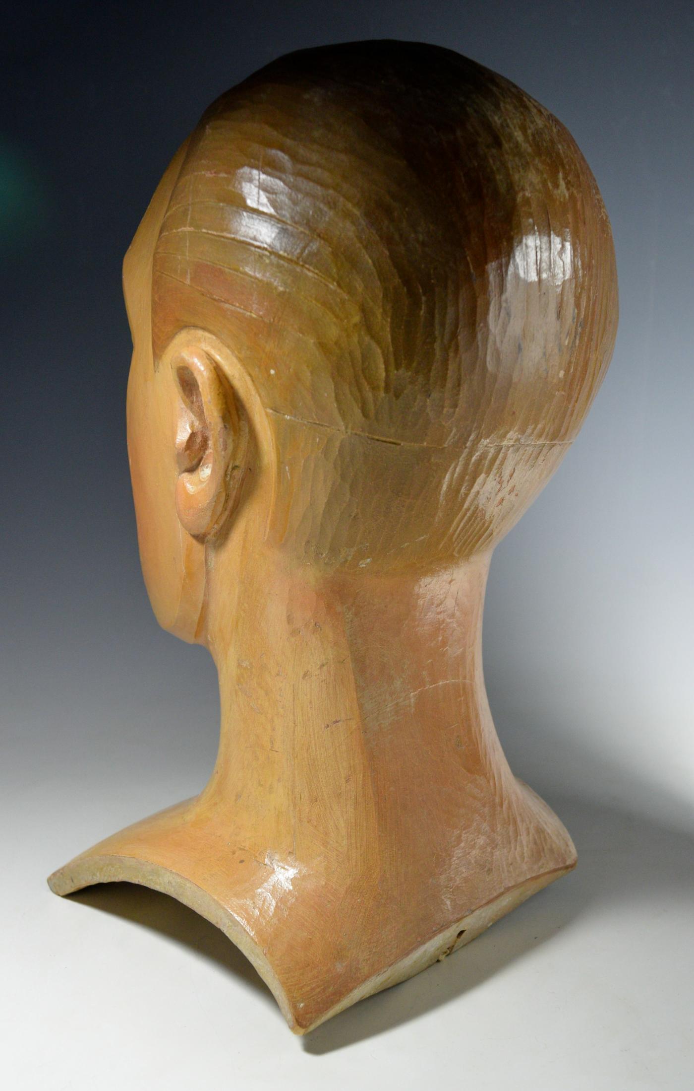 Art Deco Cubist Carved Wood Head in the manner of Pierre Imans Paris 1920