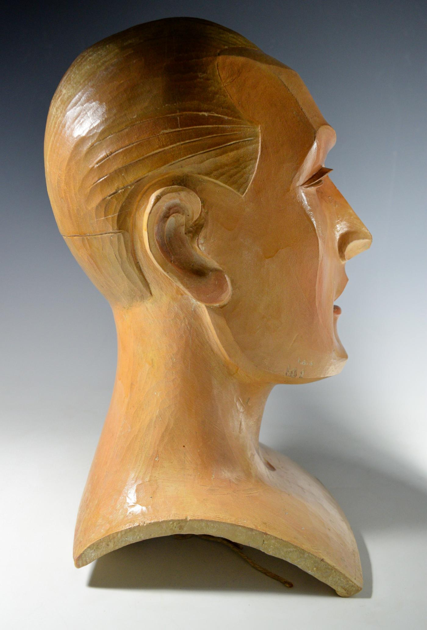 Art Deco Cubist Carved Wood Head in the manner of Pierre Imans Paris 1920