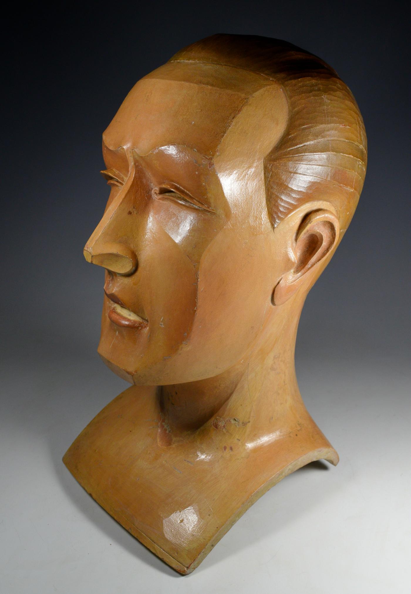 Art Deco Cubist Carved Wood Head in the manner of Pierre Imans Paris 1920