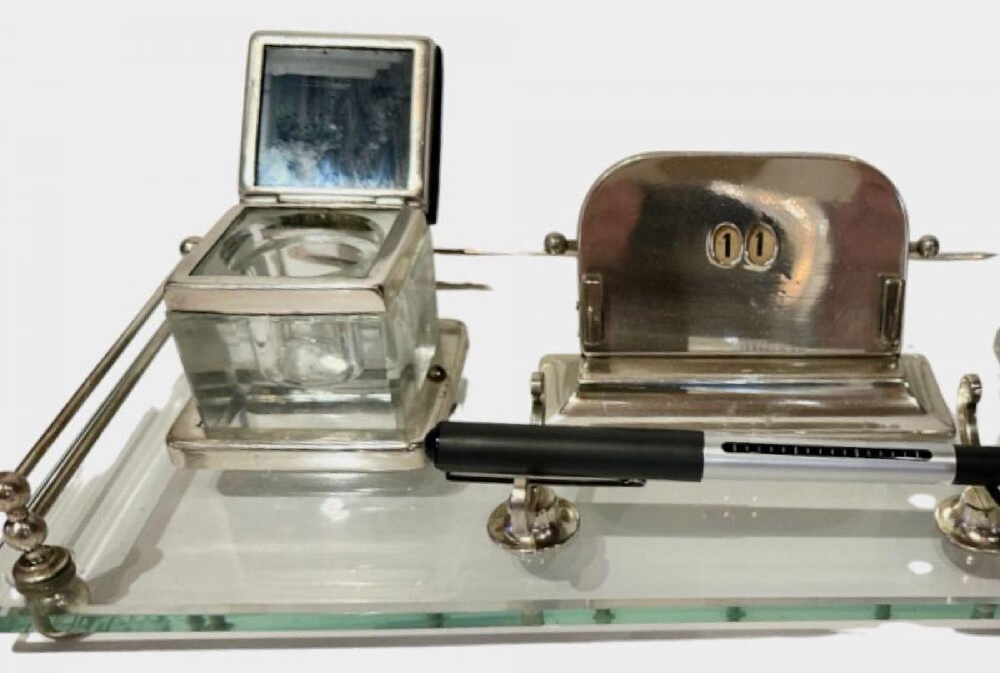 Art Deco Desk Set with Ink Wells & Calendar