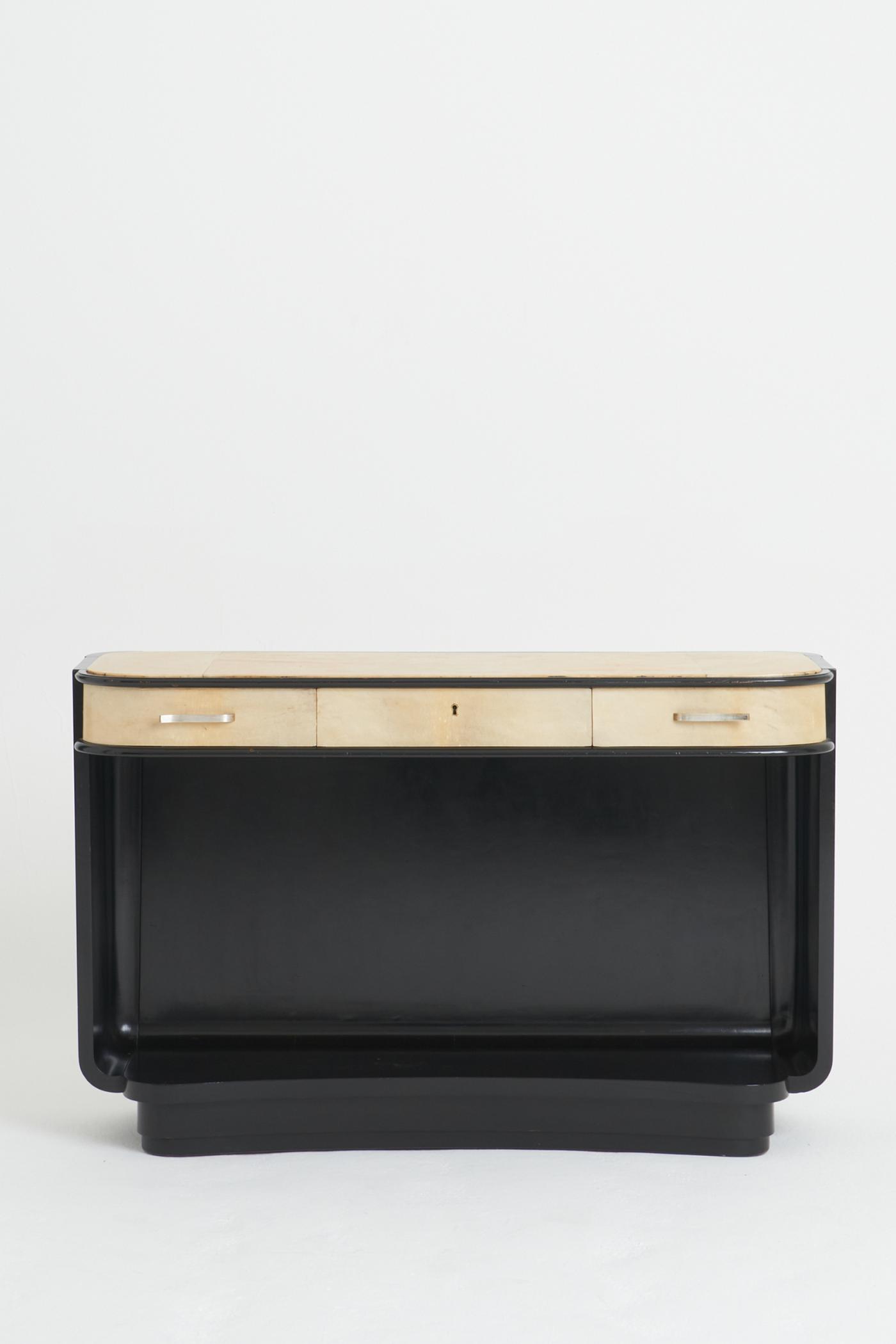 Art Deco Ebonised and Velum Console Table